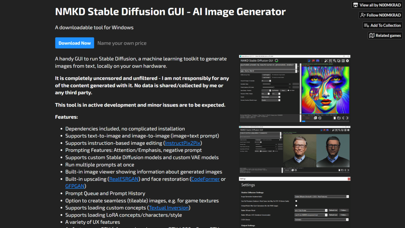 NMKD Stable Diffusion GUI - AI Tool - AI Vyx